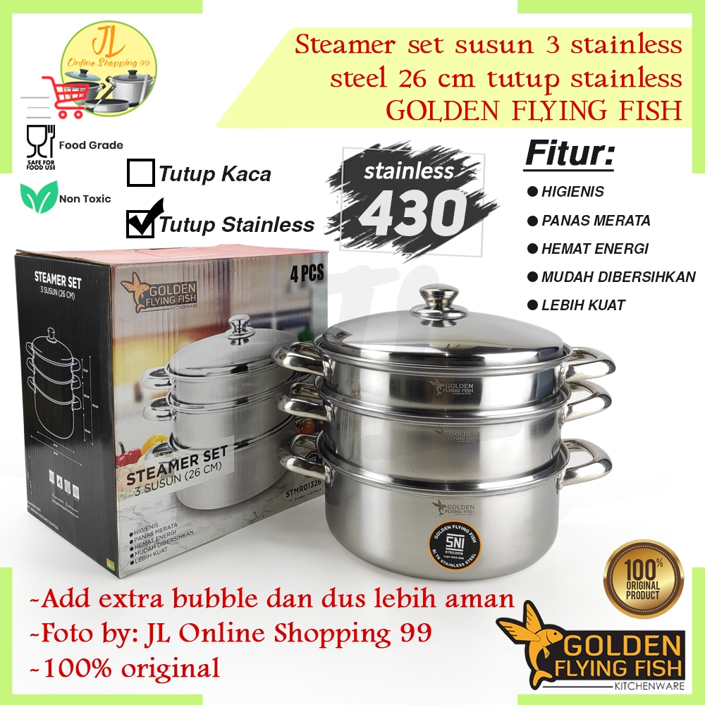 Jual GOLDEN FLYING FISH Steamer stainless 26cm susun 3 + tutup ...