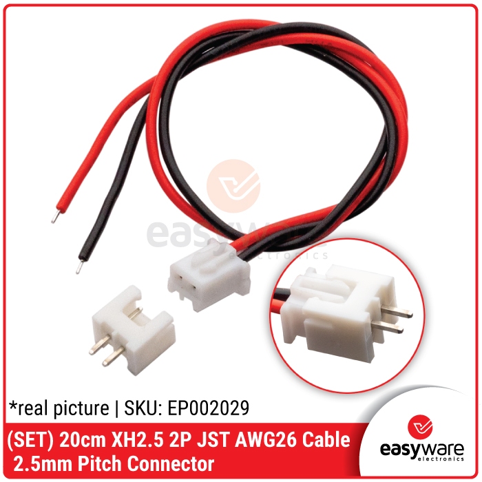 Jual Connector XH2.54 2 Pin Female with cable 20cm JST 2.5mm AWG26 2P | Shopee Indonesia