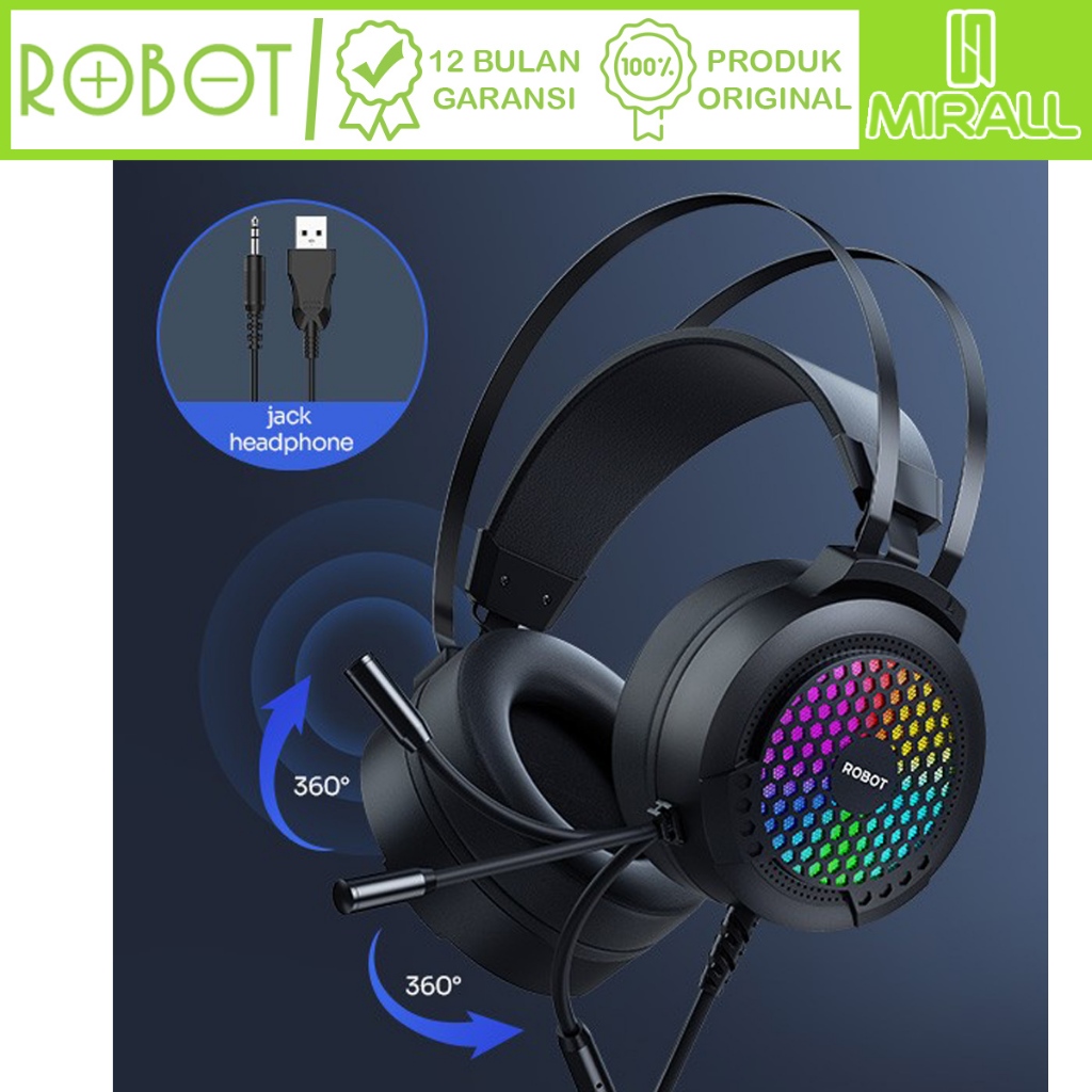 Jual Robot RH-G30 Headphone Gaming with Mic 3.5mm USB RGB Light Wired ...