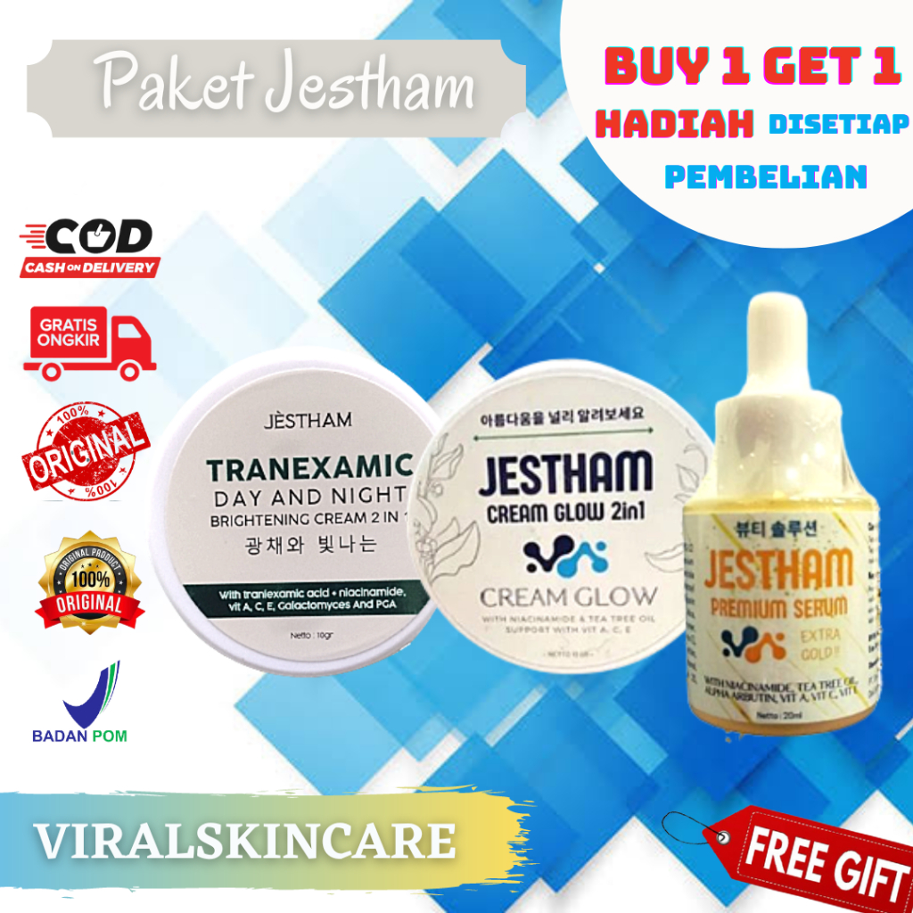 Jual Paket Jestham Cream Glow Trane xamic Serum Premium 2In1 Paket ...