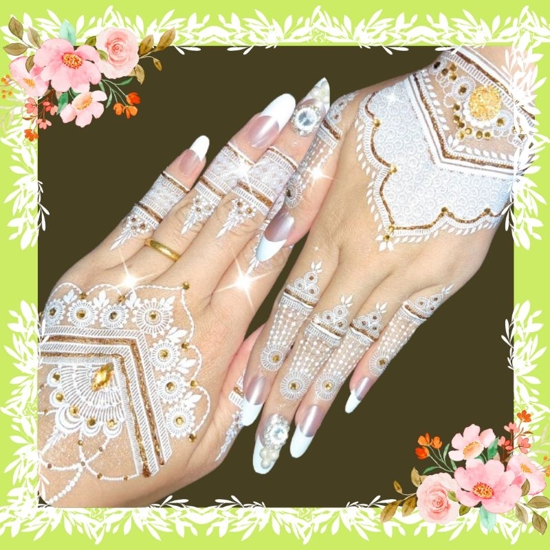 Jual Henna Instan Putih / Henna Tempel / Hena pengantin untuk dua tangan / manik+lem+glitter ...