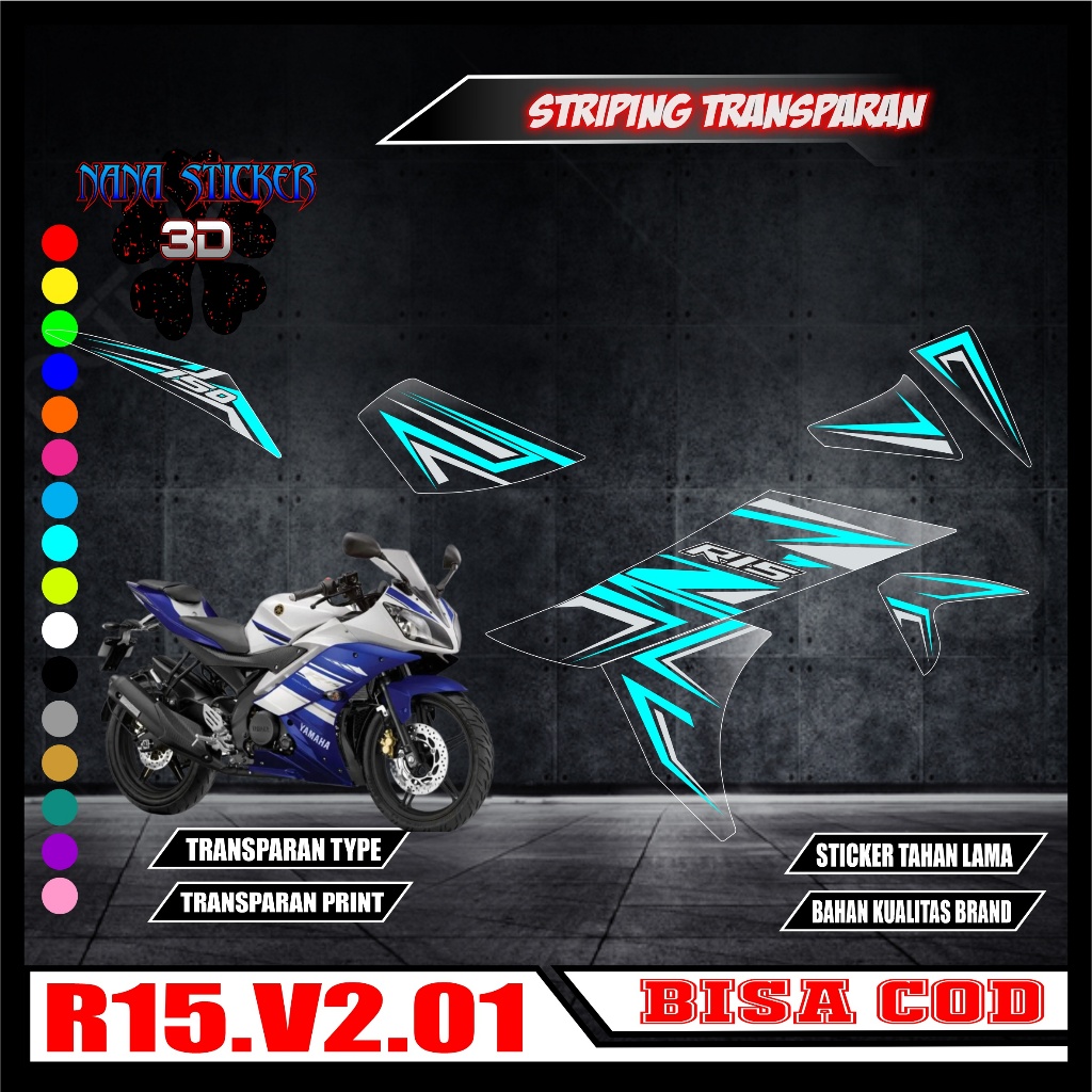 Jual Striping TRANSPARAN YAMAHA R15 V2 Variasi Stiker Sticker list body ...