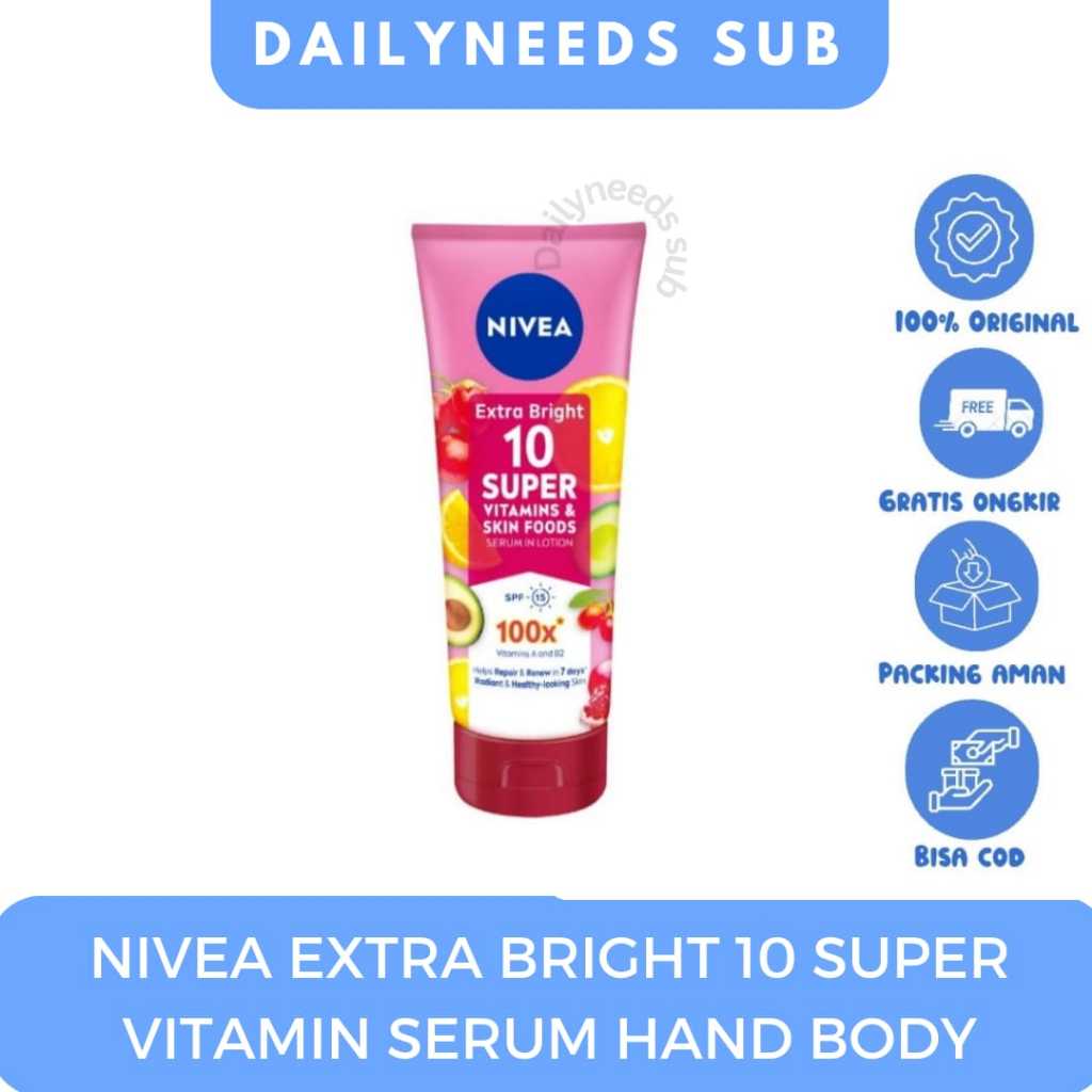 Jual NIVEA EXTRA BRIGHT 10 SUPER VITAMINS & SKIN FOOD SERUM HAND BODY ...