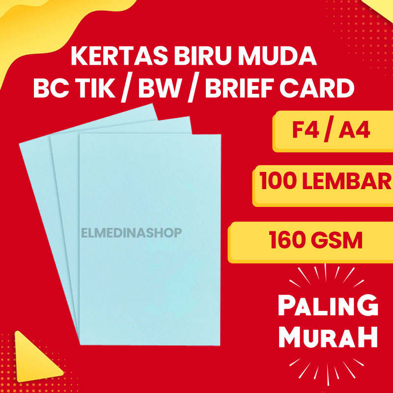 Jual 100 Lembar Kertas Warna Biru Muda BC Tik / Manila / BW / Brief ...