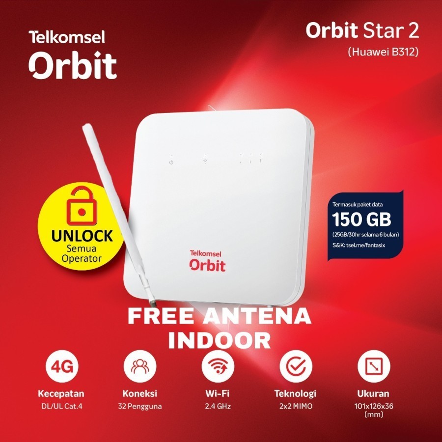 Jual Telkomsel Orbit Star 2 Huawei B312 Modem Wifi Router 4G Free 150gb ...