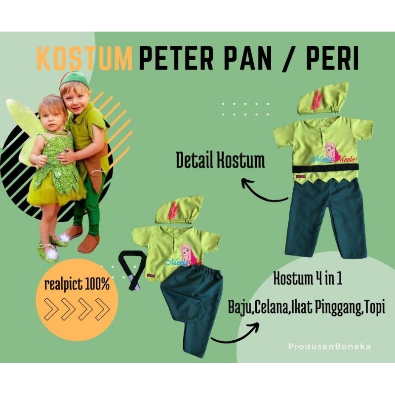 Jual Baju Peter Pan Disney Cosplay Peri Hijau / Kostum Peter Pan Set ...
