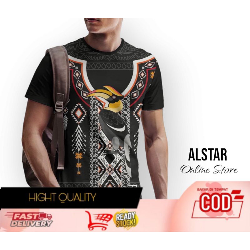 Jual BO1 kaos Distro Pria Wanita Dewasa Lengan Pendek Motif Batik Rangkong khas Kalimantan Dayak ...