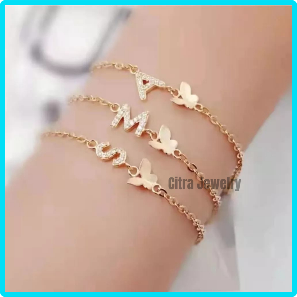 Jual COD - Gelang Inisial Huruf Titanium A To Z Wanita Anti Karat Lapis ...