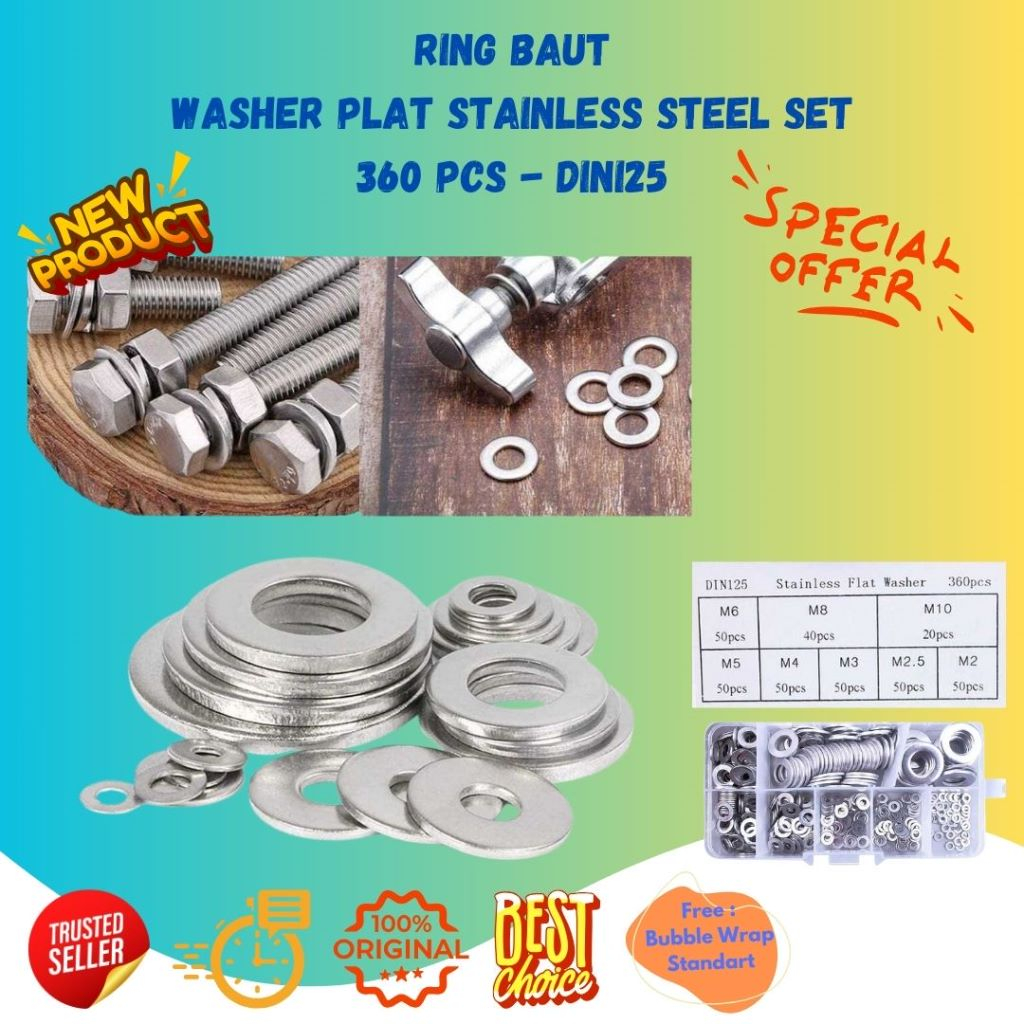 Jual Ring Baut Oli Washer Plat Stainless Steel Complete Set 360pcs ...