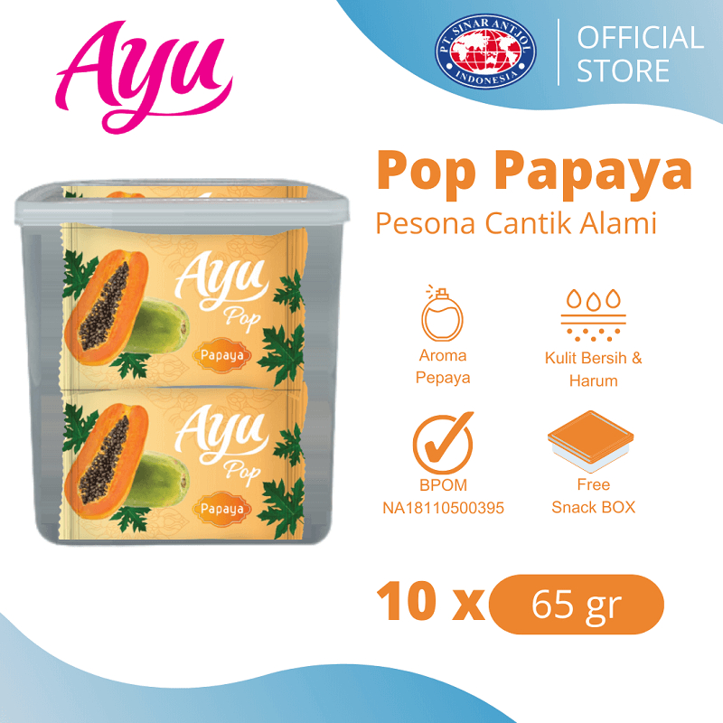Jual Ayu Pop 65gr Sabun Mandi Batang Beauty PEPAYA 10pcs FREE SNACK BOX ...