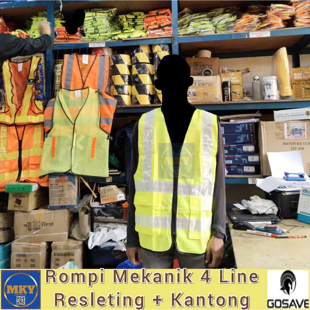 Jual rompi safety proyek kantong / rompi mekanik / rompi resleting ...