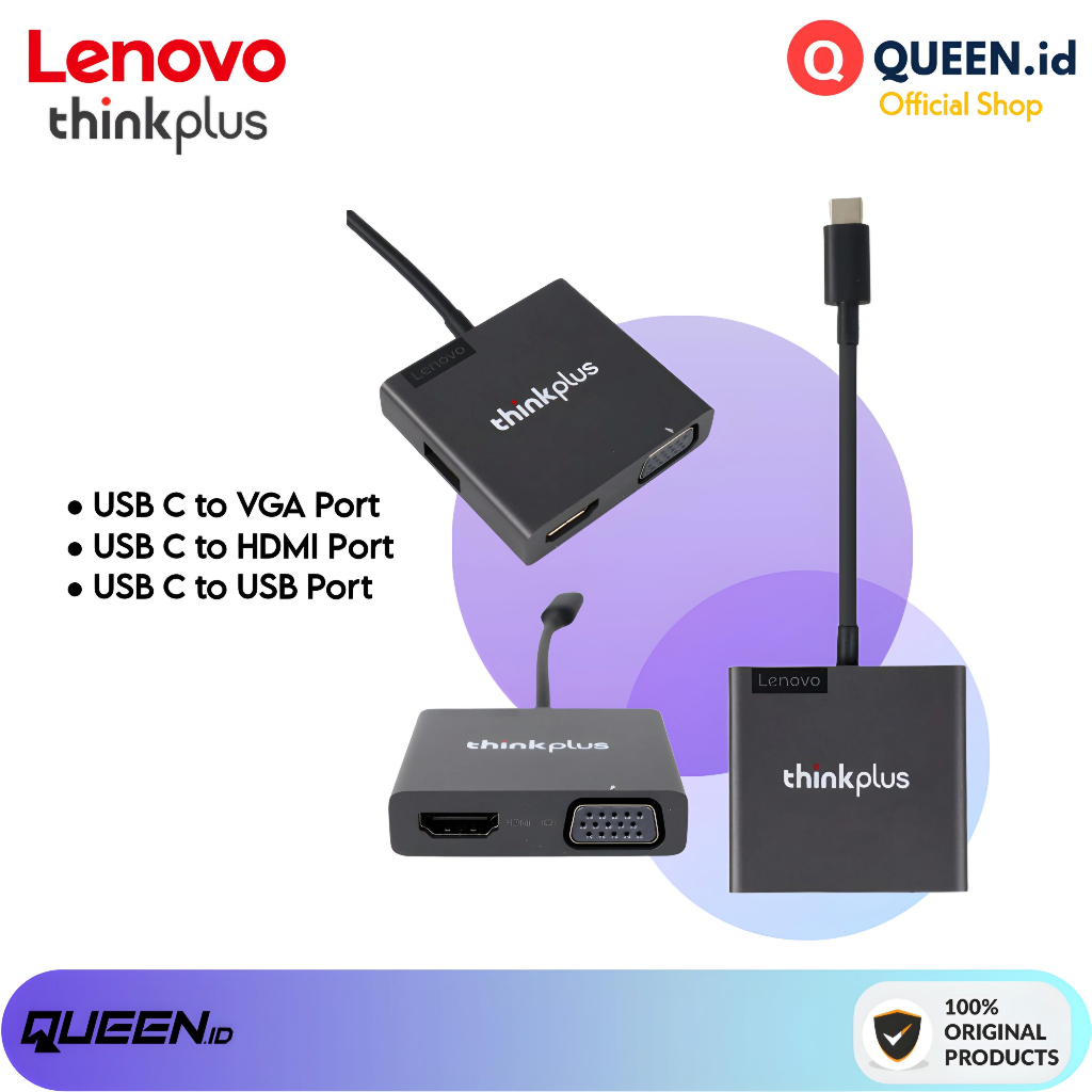 Jual Lenovo ThinkPlus Adapter Converter USB TYPE C TO VGA HDMI USB PORT ...