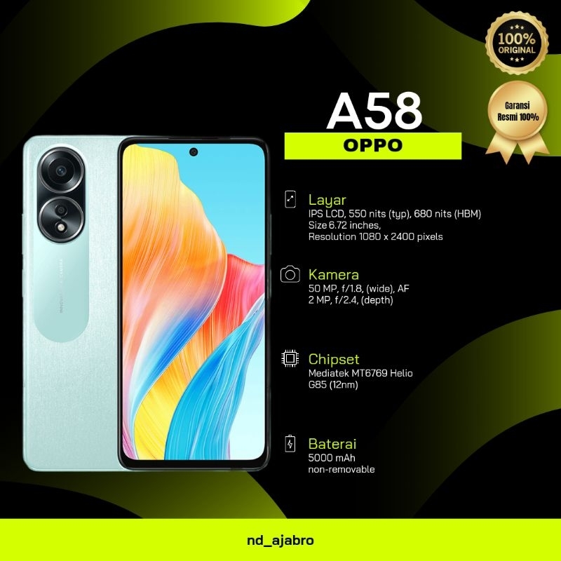 Jual OPPO A58 RAM (6/8)GB INTERNAL 128GB ANDROIT SMARTPHONE | Shopee ...