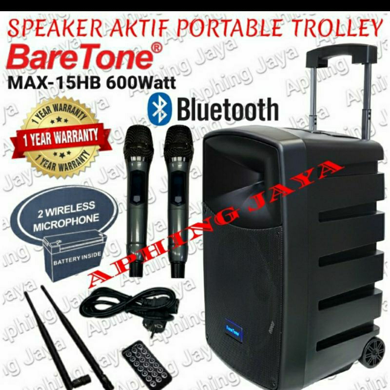 Jual Speaker Aktif Portable Wireless Meeting BareTone MAX-15HB 600Watt + 2 Microphone Wireless ...