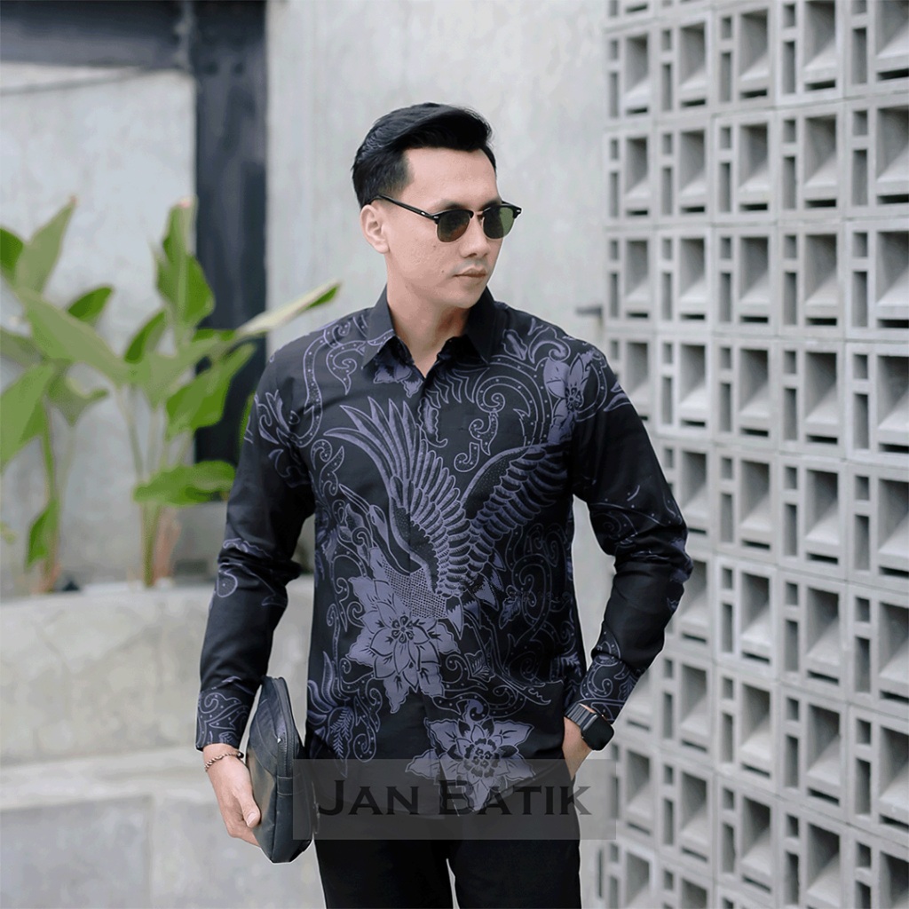 Jual kemeja batik pria baju batik lengan panjang hitam pria atasan ...