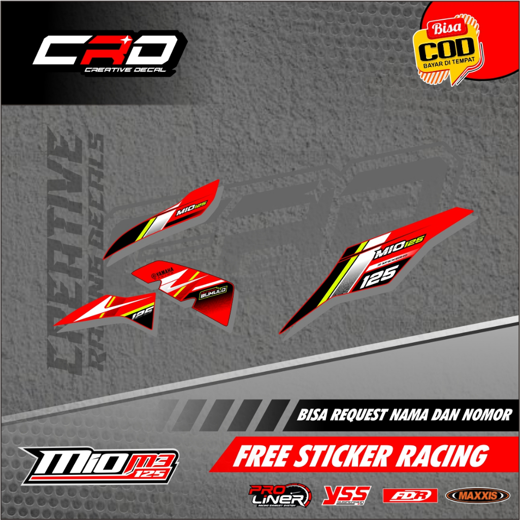 Jual Sticker Striping Decal Yamaha Mio M3 / Mio Z List Merah Free ...