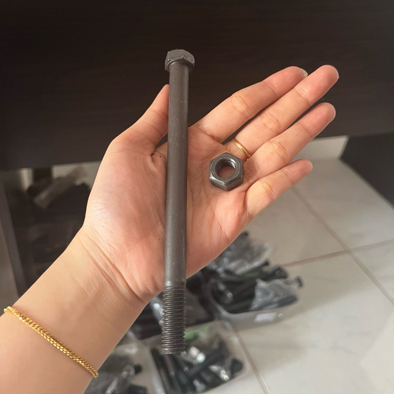 Jual Baut mur baja hitam Grade 8.8 ukuran 7/16x6” ( Drat KASAR ) | Shopee Indonesia