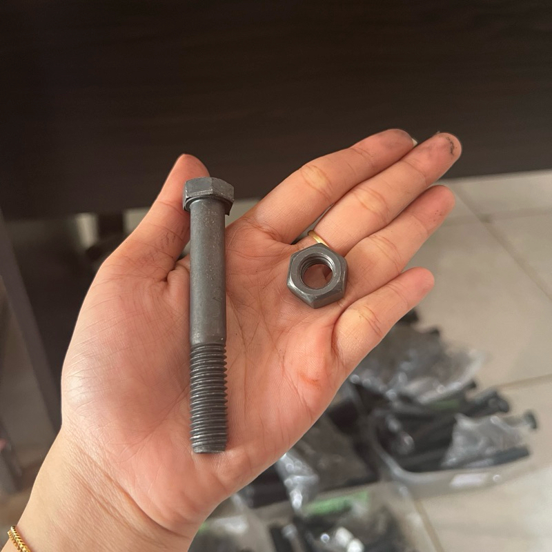Jual Baut mur baja hitam Grade 8.8 ukuran 7/16x3” ( Drat KASAR ) | Shopee Indonesia