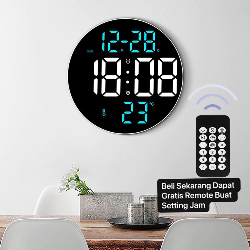 Jual Jam Dinding Digital LED Besar 9Inch Alarm Free Remote Control ...