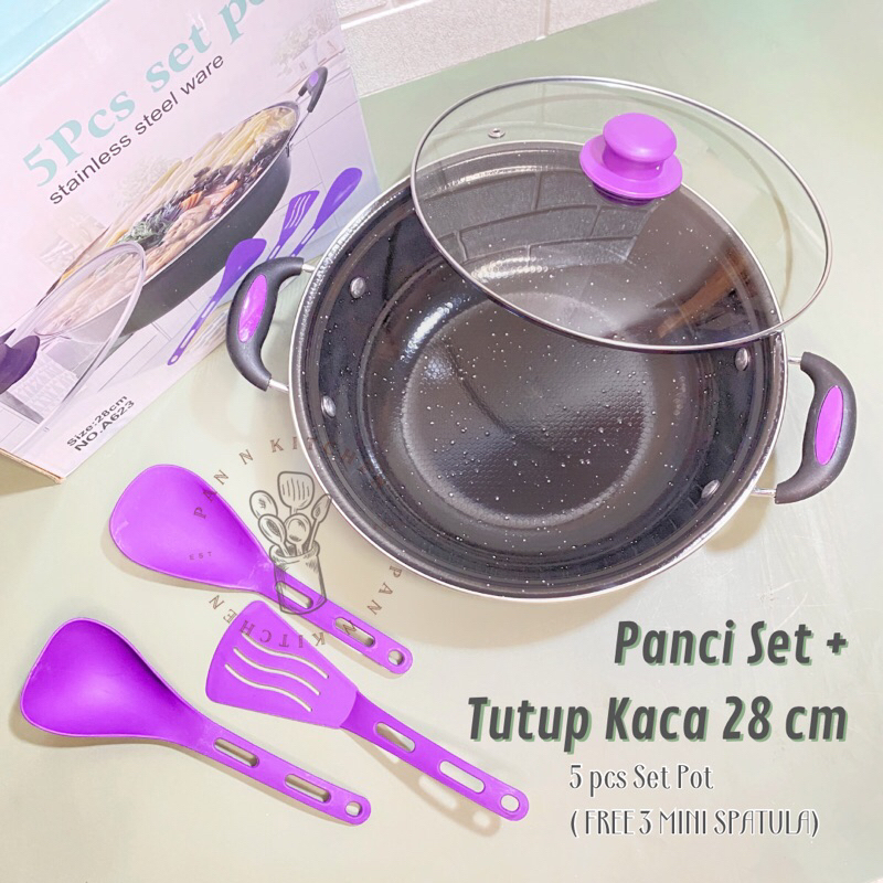 Jual Panci Set 5 pcs + Tutup Kaca 28 cm/ Panci Hot Pot/ Panci Suki ...