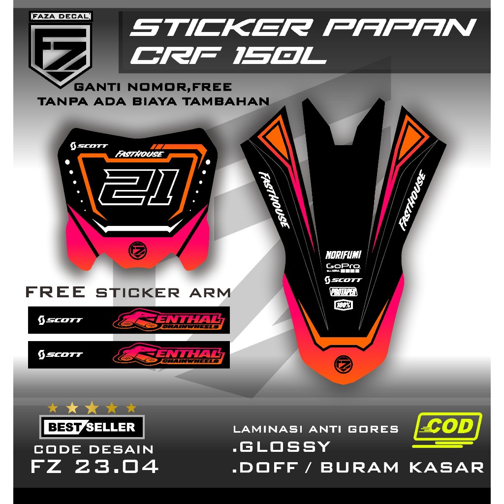 Jual sticker papan nomor start crf + spakbor depan decal papan nomor ...