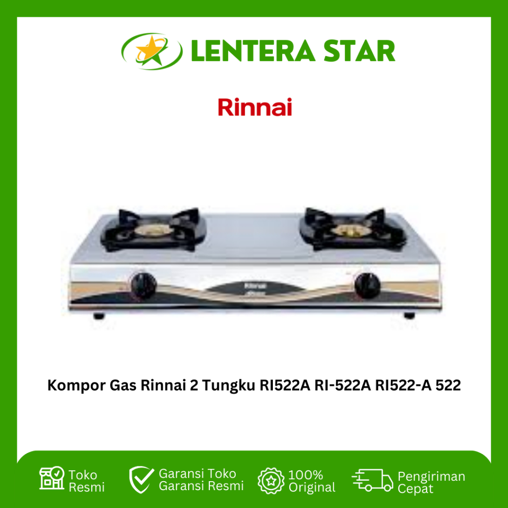 Jual Kompor Gas Rinnai 2 Tungku Stainless Steel Api Ekonomis RI522E RI ...