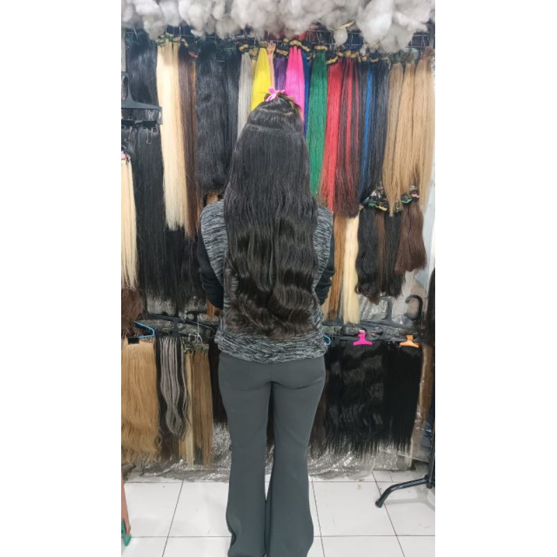 Jual hair clip rambut asli natural panjang hitam 60 70 cm( super tebal ...