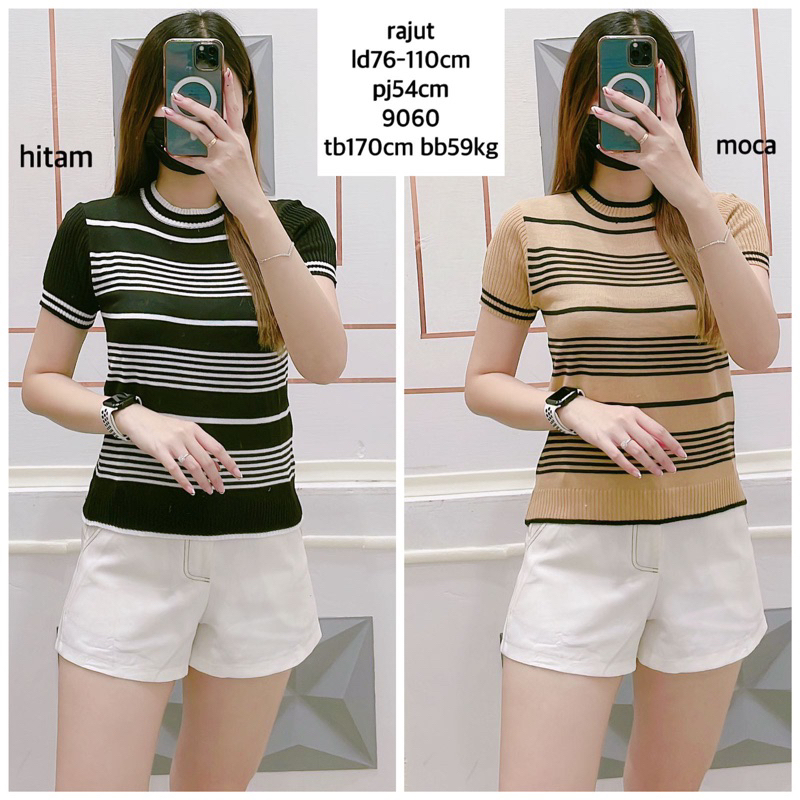 Jual Atasan Wanita - Blouse Stripe Wanita- Kaos Blouse Korean Style - Rajut Salur Premium ...