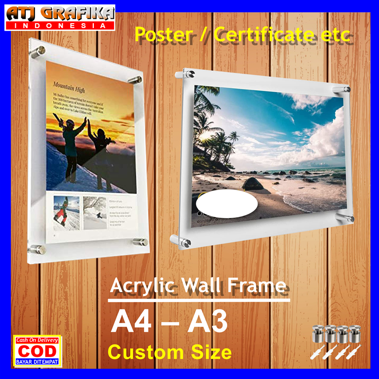 Jual Frame akrilik poster dinding Acrylic wall ukuran A4 bingkai foto display brosur sertifikat ...