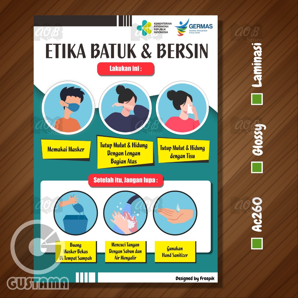 Jual Poster Etika Batuk dan Bersin, Poster Kesehatan Wipe and Clean A3+ | Shopee Indonesia