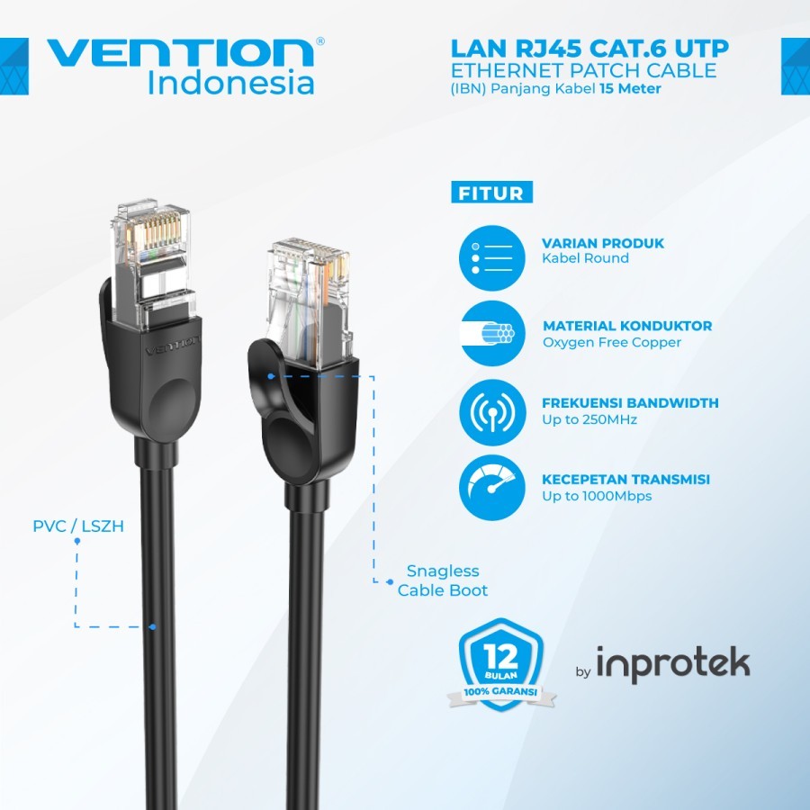 Jual Vention Kabel Ethernet CAT 6 RJ45 Gigabit LAN Network UTP IBN Round Black | Shopee Indonesia