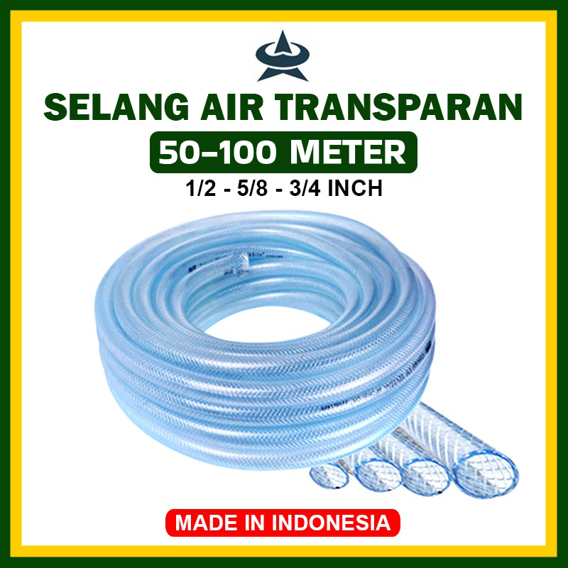 Jual GEMUK Selang Air 50 Meter 100 Meter 1/2 5/8 3/4 1 Inch Selang Benang Transparan PVC Tebal ...