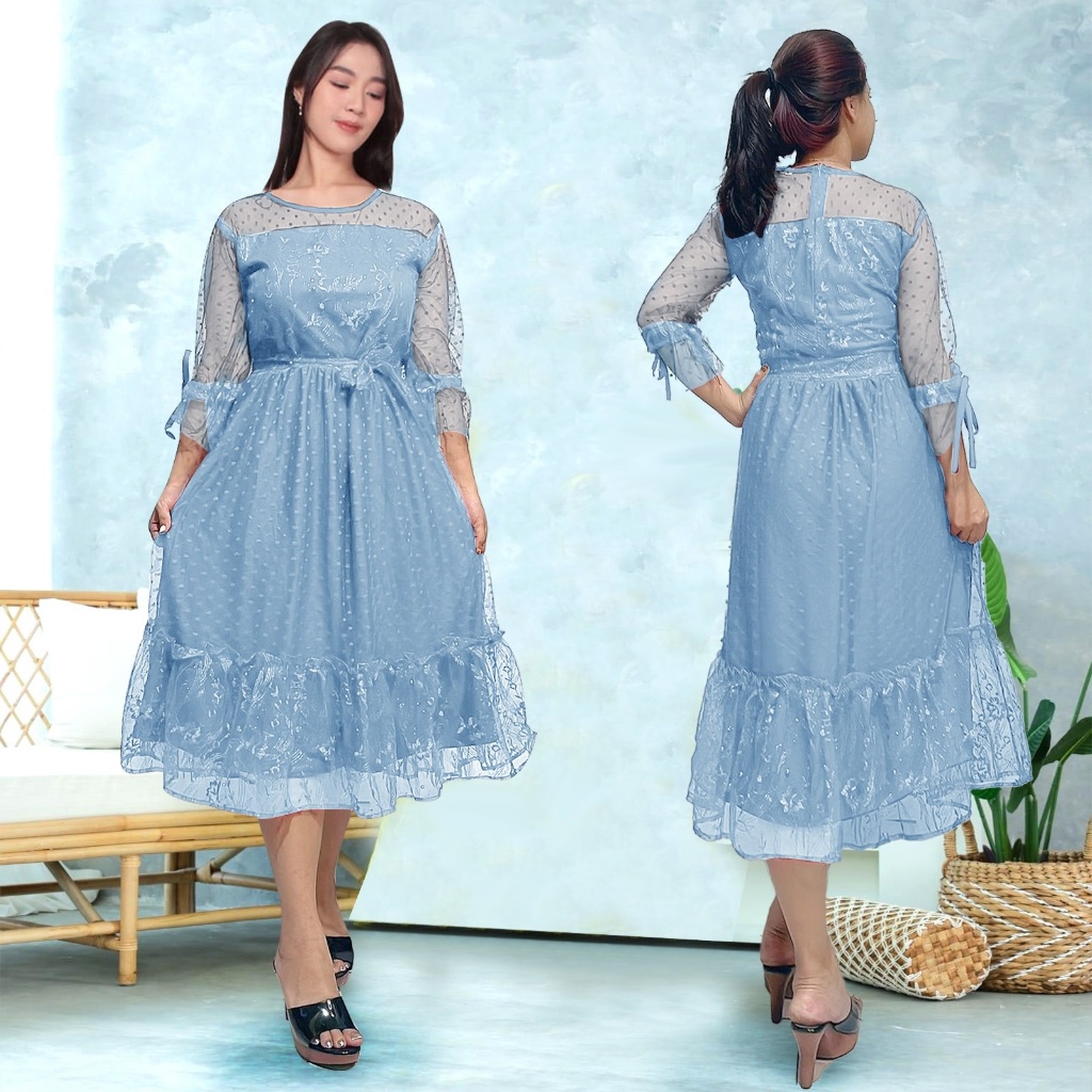 Jual DRESS BRUKAT NATAL EDISI WARNA BIRU DRESS CHRISTMAS SKYBLUE GAUN ...