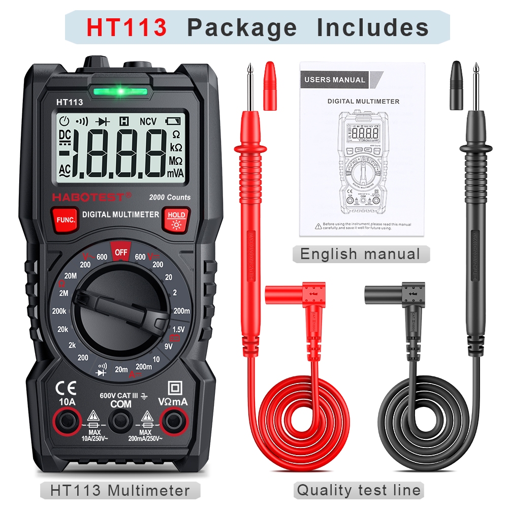 Jual HABOTEST HT113 Multimeter Digital 600V AC/DC Detektor Tegangan ...