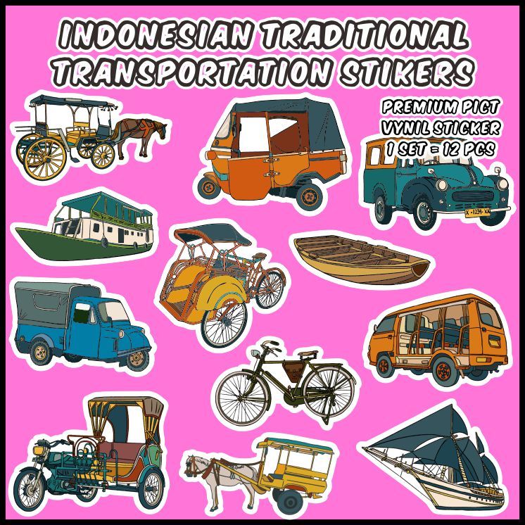 Jual [1 pack] Indonesian Traditional Transportation Stickers (Stiker ...