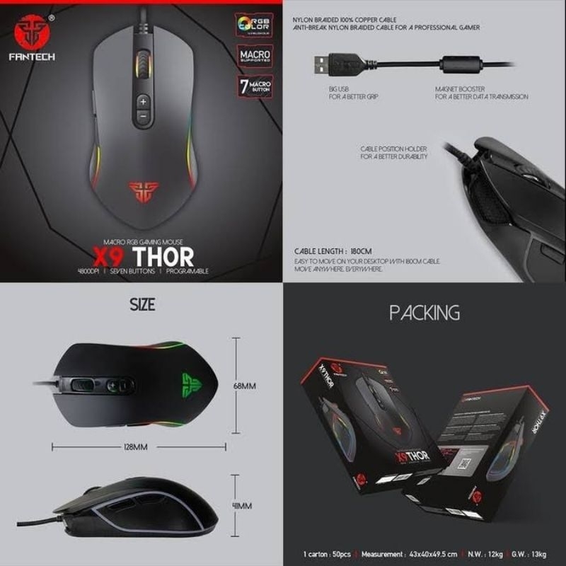 Jual Mouse Gaming Fantech Thor X9 | Shopee Indonesia