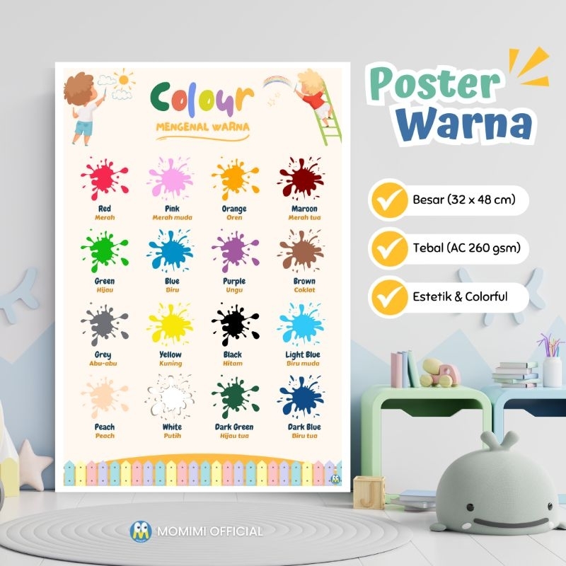 Jual Poster Edukasi WARNA Bilingual Bahasa Inggris-Indonesia Poster ...