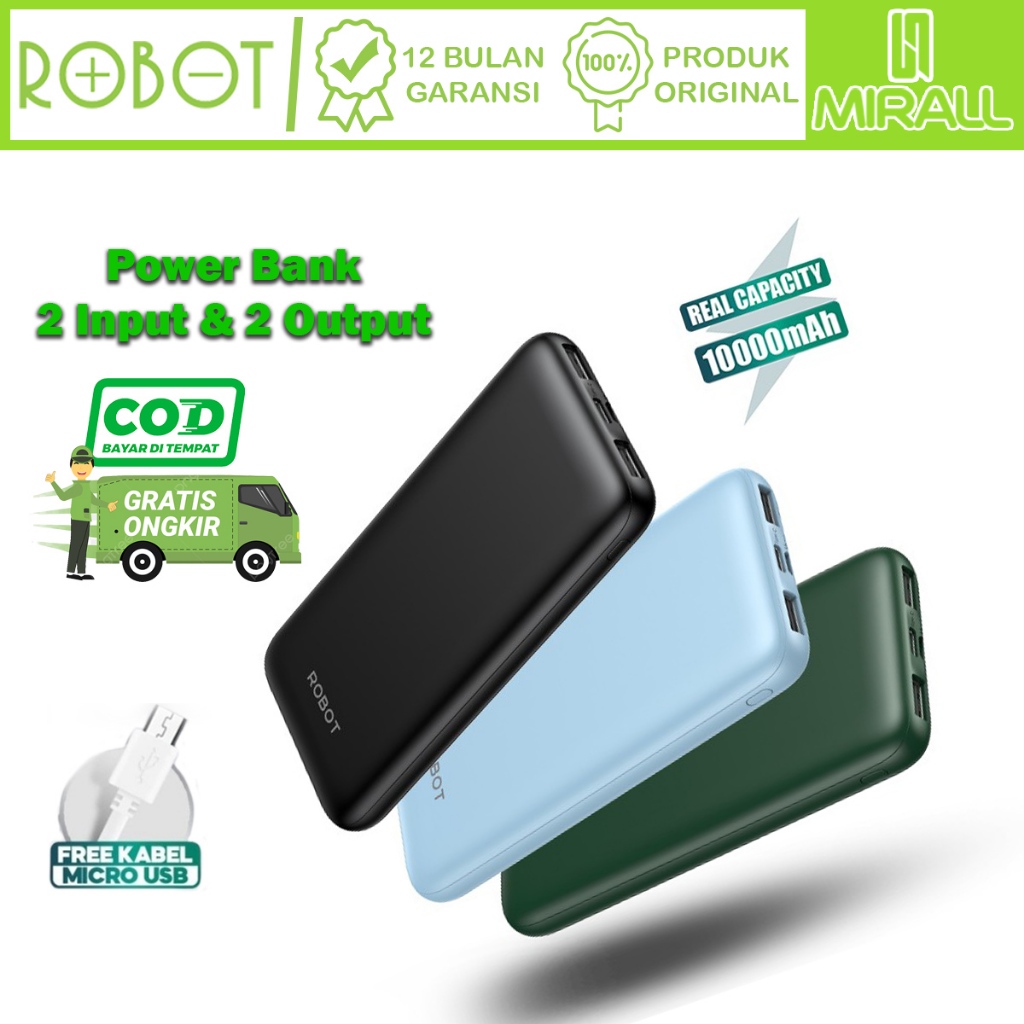 Jual ROBOT RT12 PowerBank Power Bank 10000 mAh Dual Input Output Slim Original | Shopee Indonesia