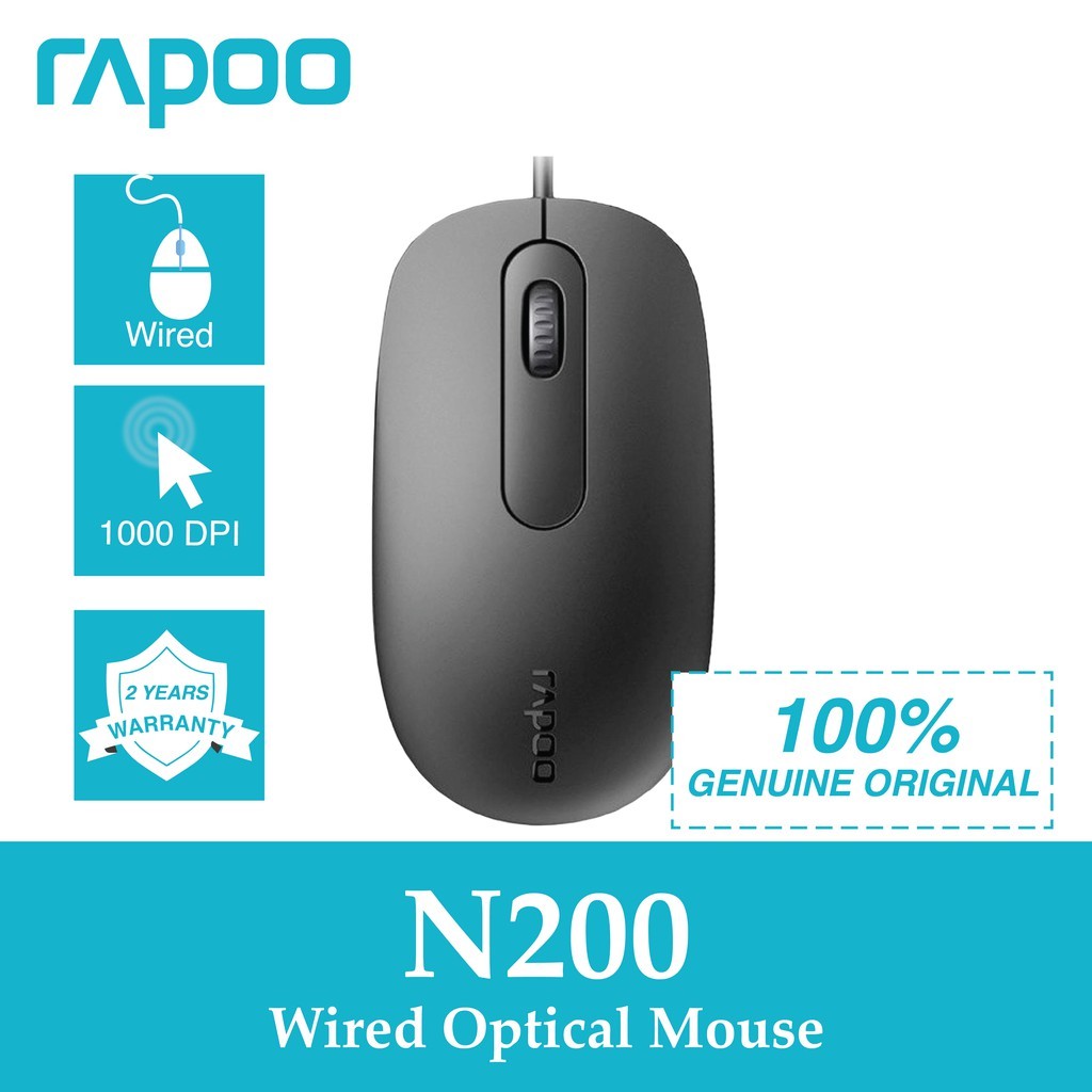 Jual RAPOO N200 Optical Mouse Wired Mouse | Shopee Indonesia