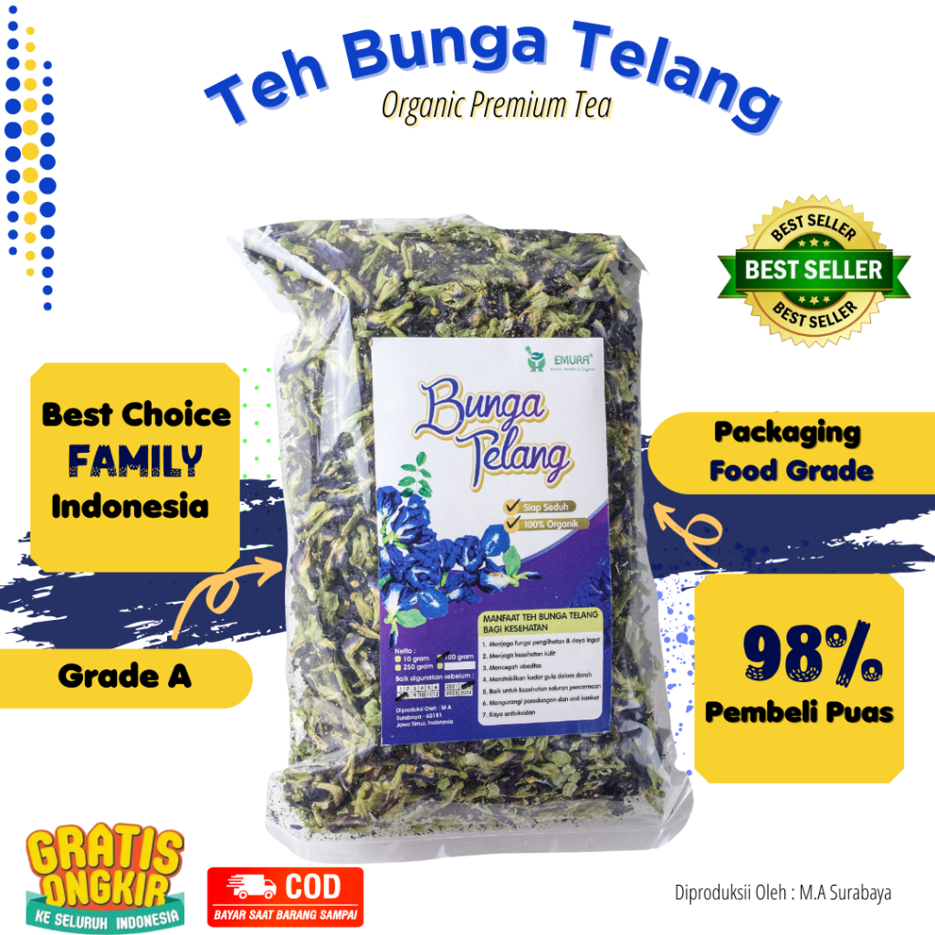 Jual Bunga telang 100 GRAM PREMIUM HALAL/ Teh Telang Kering/Teh Biru ...