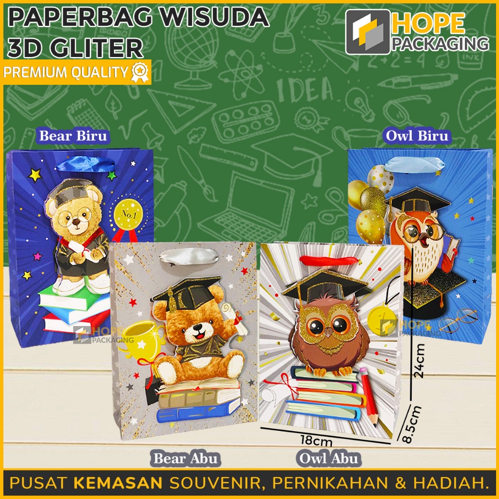 Jual Paper Bag Kantong Kertas 3D Wisuda / Paper Bag Glitter Topi Toga ...