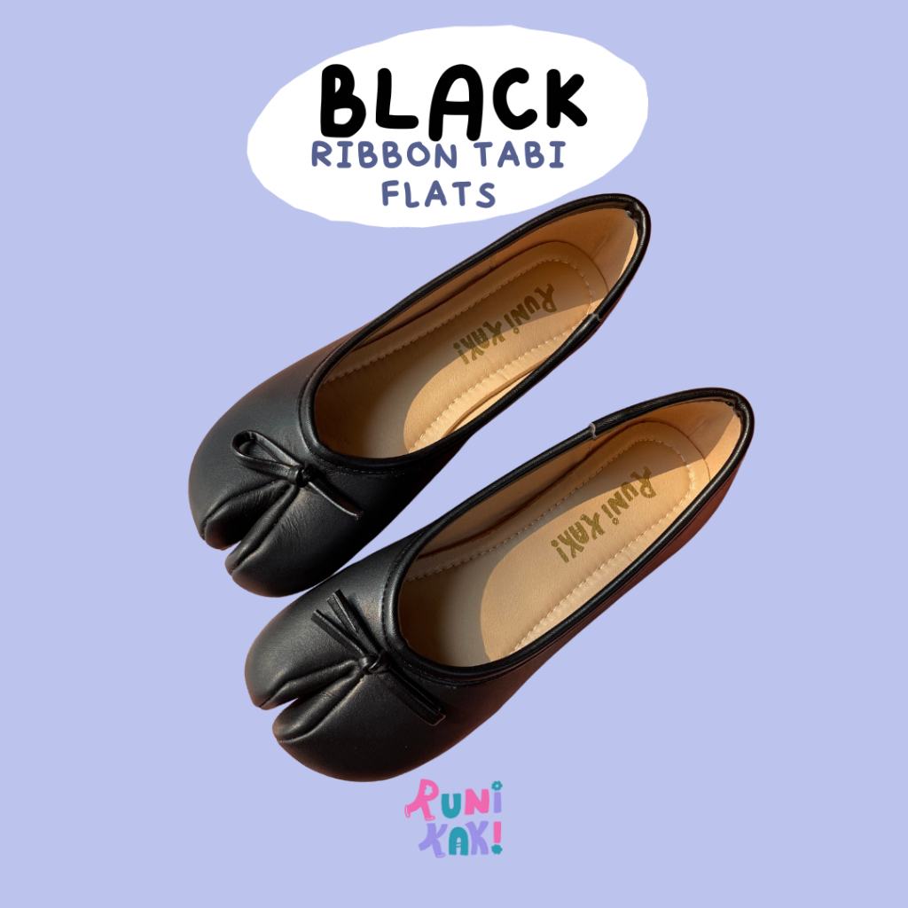 Jual RUNIKAKI - Black Ribbon Tabi Flat Shoes | Shopee Indonesia