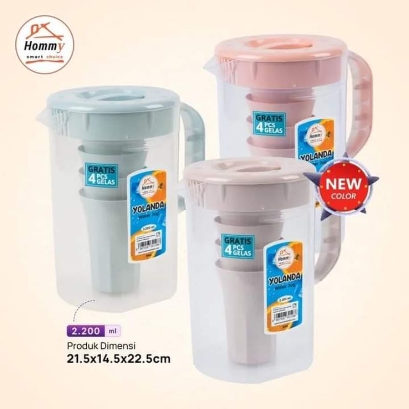 Jual eskan yolanda 2.1liter teko es water jug set gelas | Shopee Indonesia