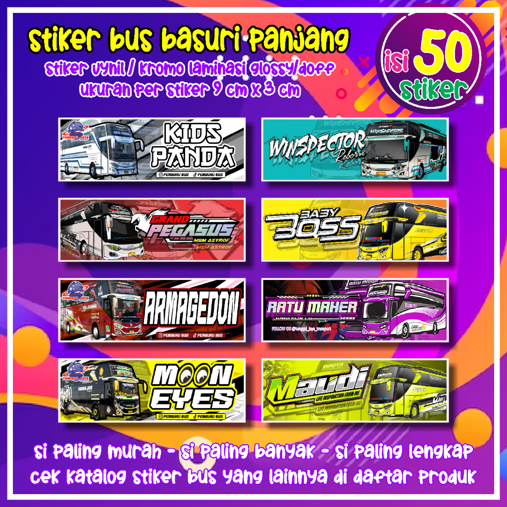Jual VIRAL isi 50 stiker bus panjang | kids panda winspector pegasus ...