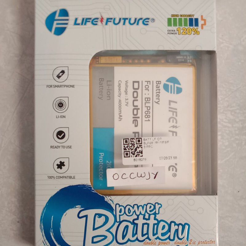 Jual baterai life future oppo R17/F9/F9 pro/BLP681 double power ...