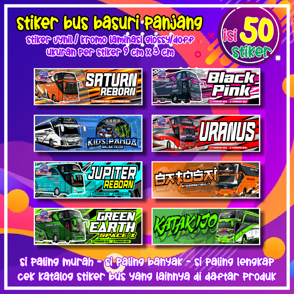 Jual VIRAL isi 50 stiker bus panjang | saturn black pink kids panda ...