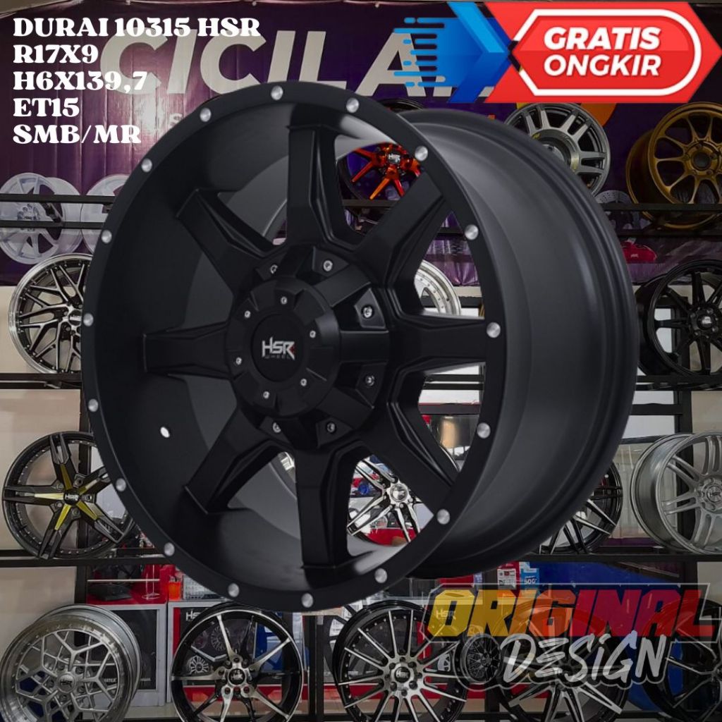 Jual Velg Mobil Ring 17 HSR DURAI R17 LEBAR 9 BAUT 6 PCD 6X139,7 ET15 BLACK | Shopee Indonesia