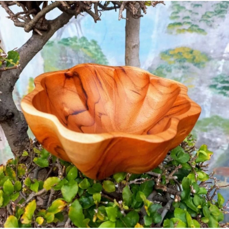 Jual MANGKOK BUNGA KAYU JATI/MANGKOK BUNGA/MANGKUK MOTIF BUNGA KAYU ...