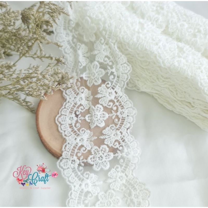 Jual Renda Bordir (Lace) motif bunga 016 size 9cm | Shopee Indonesia