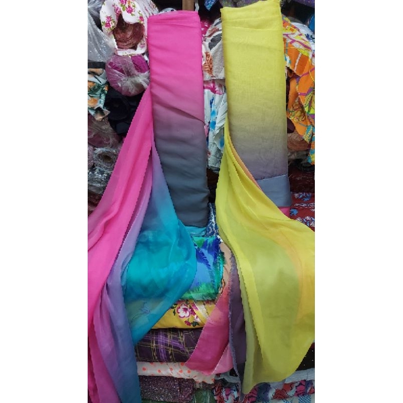 Jual Kain Bahan Chiffon gradasi/sifon pelangi harga per 50cm | Shopee ...